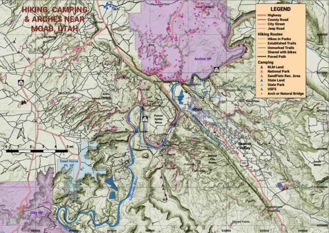 Hiking-Camping around Moab, Utah Map by Freethey's non-existent company ...