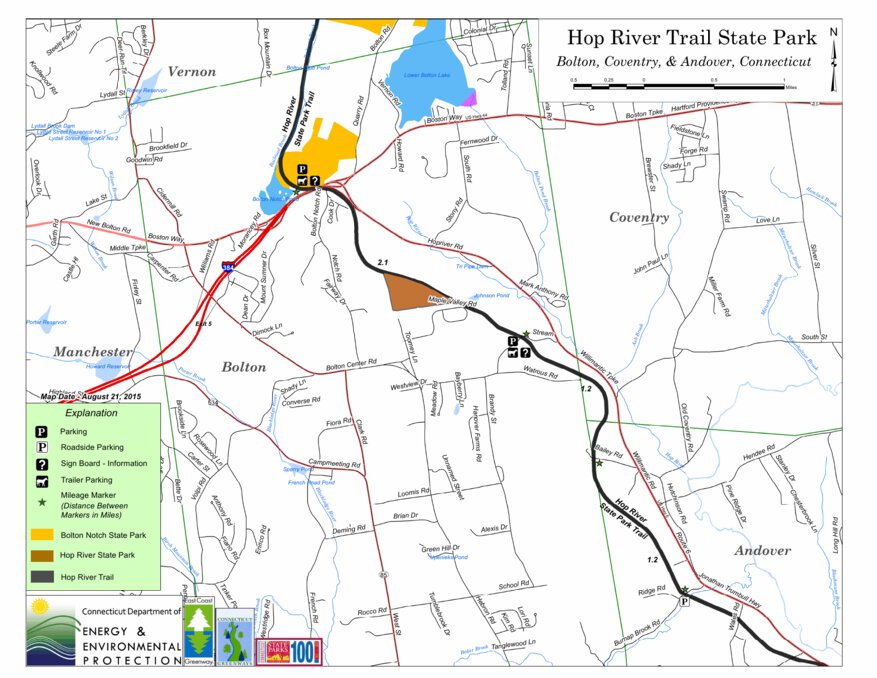 Hop River State Park - Bolton and Andover Map by State of Connecticut ...