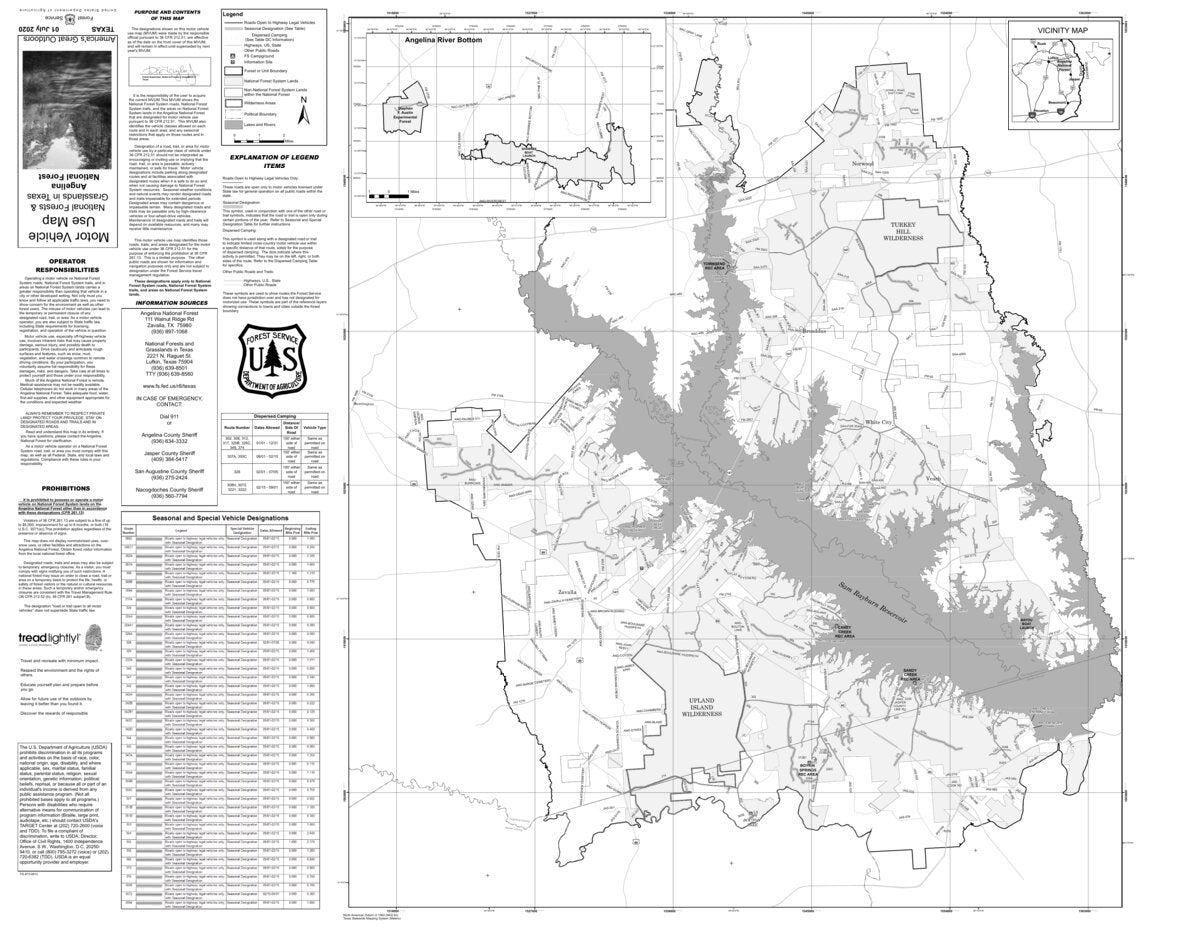 Motor Vehicle Use Map, MVUM, Angelina National Forest - FREE by US ...
