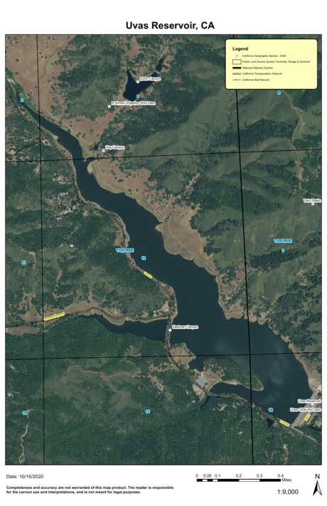 Uvas Reservoir, CA Map by Super See Services | Avenza Maps