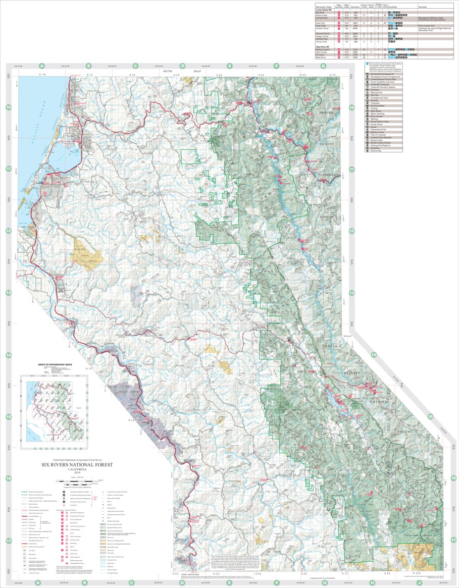 Six Rivers National Forest Visitor Map (South) by US Forest Service R5 ...