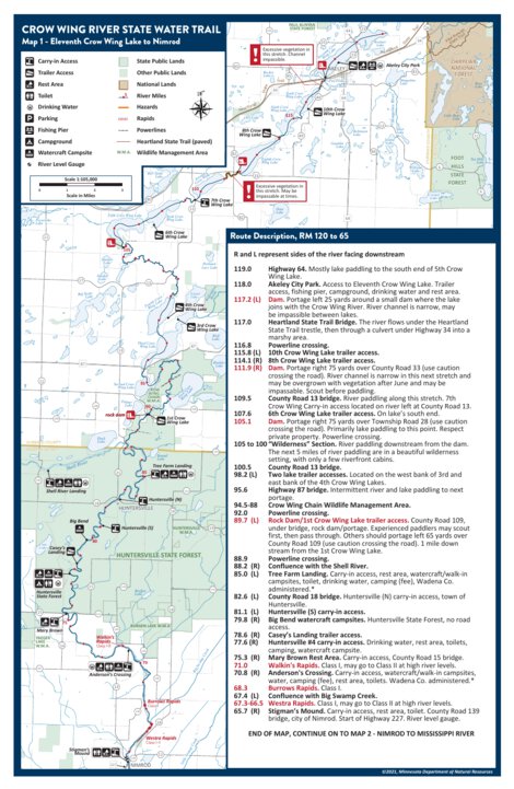 Crow Wing River State Water Trail Map 1 from Eleventh Crow Wing Lake to Nimrod, MNDNR by ...