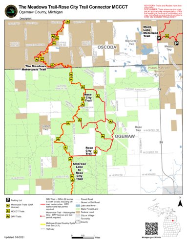 The Meadows Trail Rose City Trail Connector Map by MI DNR | Avenza Maps