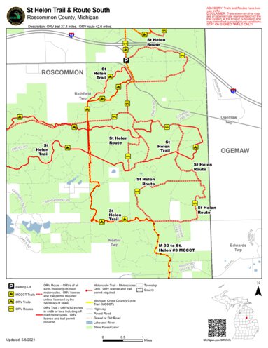 St Helen Trail And Route South Map by MI DNR | Avenza Maps