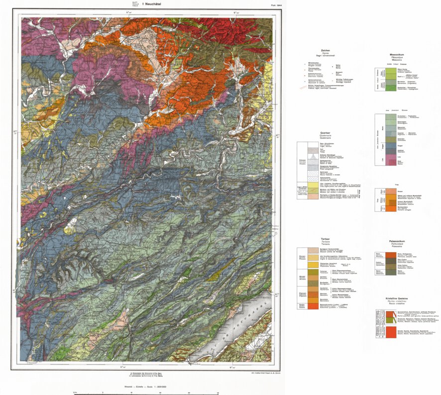 Neuchâtel, 1:200,000 General Geology Map by SwissTopo | Avenza Maps
