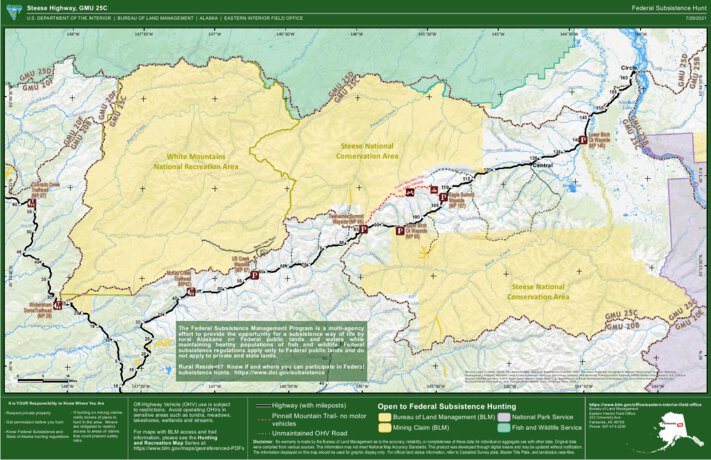 Alaska GMU 25C: Steese Highway- Federal Subsistence Hunt Map by Bureau ...