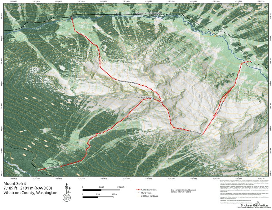 Mt Sefrit Climbing Routes Map by Shuksan Geomatics | Avenza Maps
