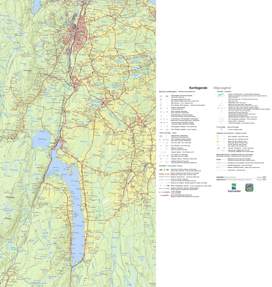 Municipality of Vestre Toten Map by The Norwegian Mapping Authority ...