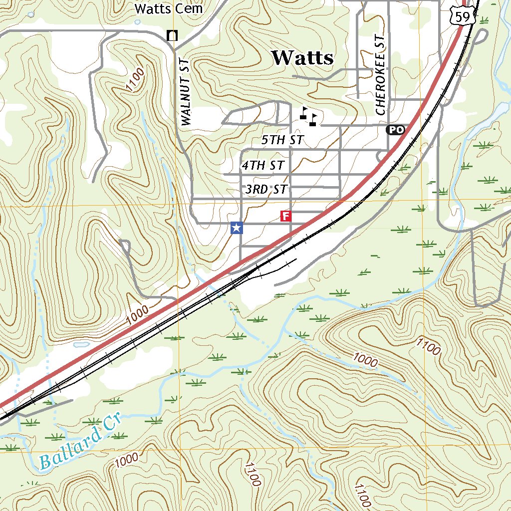Watts, OK (2019, 24000-Scale) Map by United States Geological Survey ...