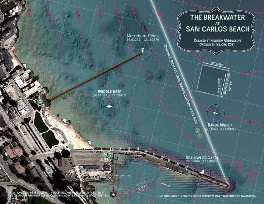 The Breakwater at San Carlos Beach Map by OpenDiveSites | Avenza Maps
