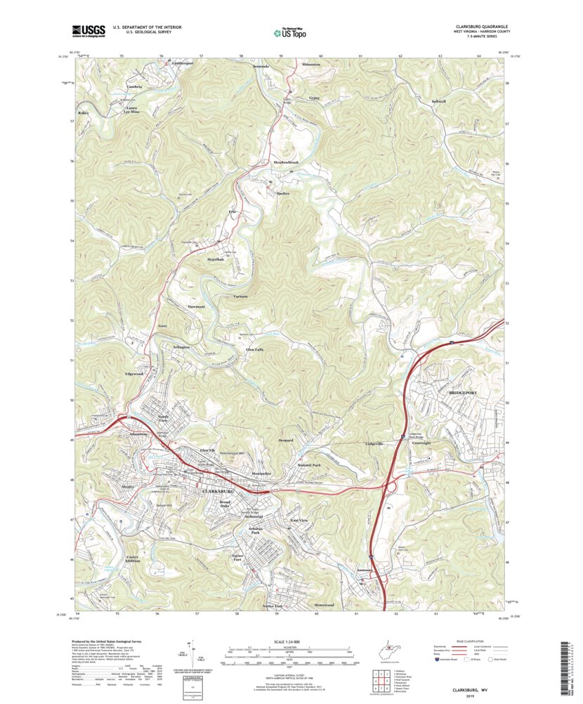 Clarksburg, WV (2019, 24000-Scale) Map by United States Geological ...