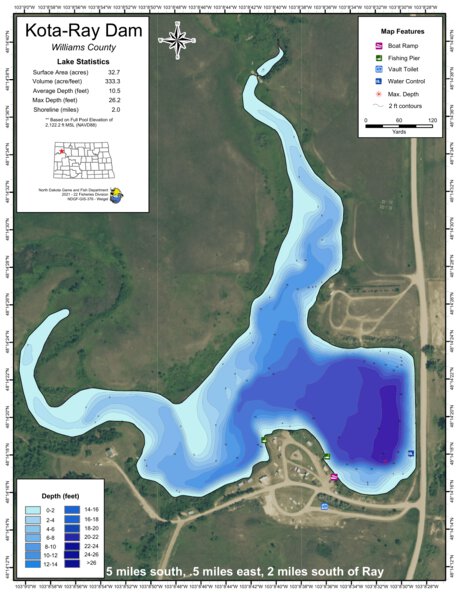 Kota Ray Reservoir - Williams County Map by North Dakota Game and Fish ...