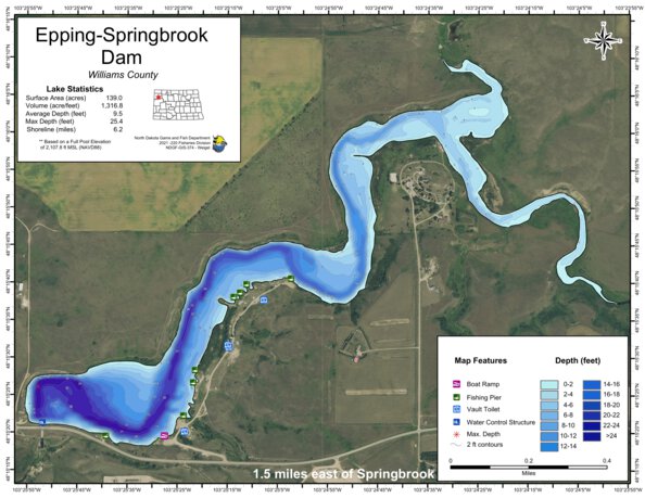 Epping-Springbrook Dam - Williams County Map by North Dakota Game and ...