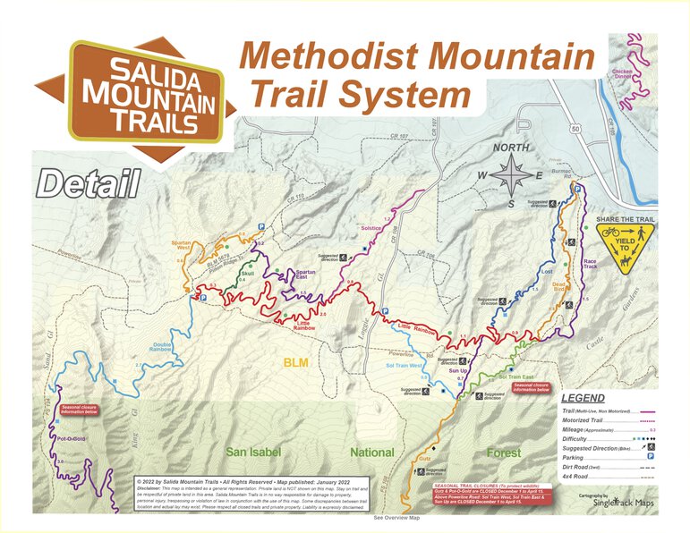 Methodist Mountain Trail System Detail Map by Salida Mountain Trails ...