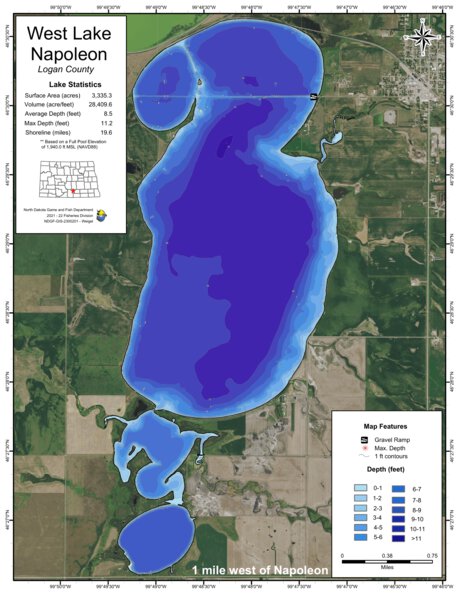 West Lake Napoleon - Logan County Map by North Dakota Game and Fish ...