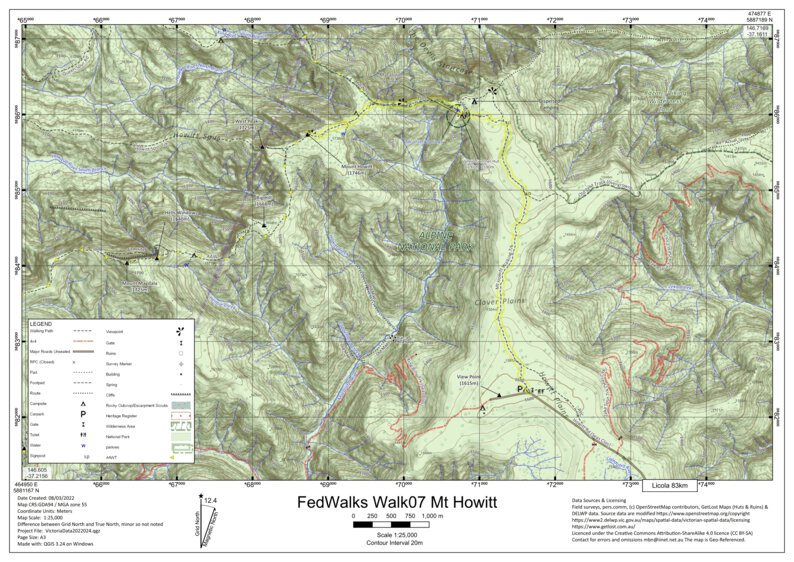 Fed Walks 2021 Walk07 Mt Howitt Map by Martin Norris | Avenza Maps