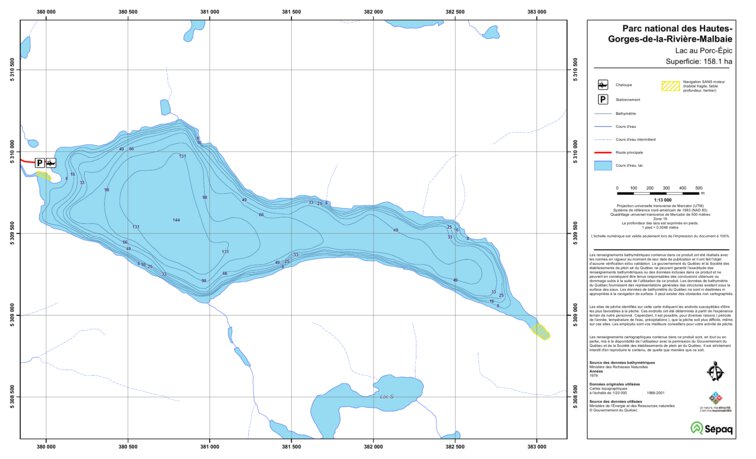 Lac au Porc-Épic (Hautes-Gorges-de-la-Rivière-Malbaie) Map by Sepaq ...