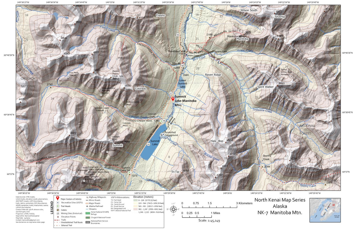 Manitoba Mountain Area, Kenai Peninsula, Alaska Map by ...