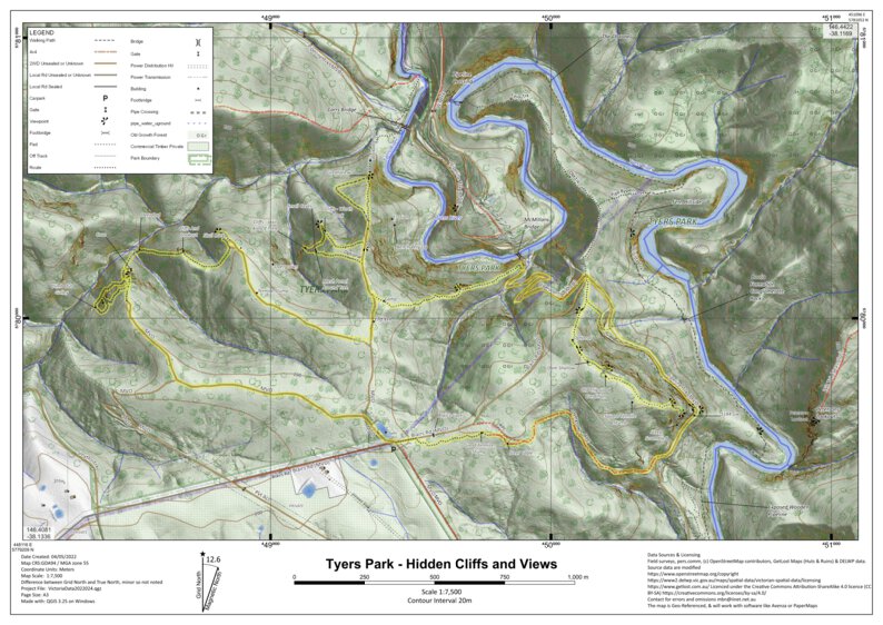 Tyers Park - Hidden Cliffs and Views Map by Martin Norris | Avenza Maps