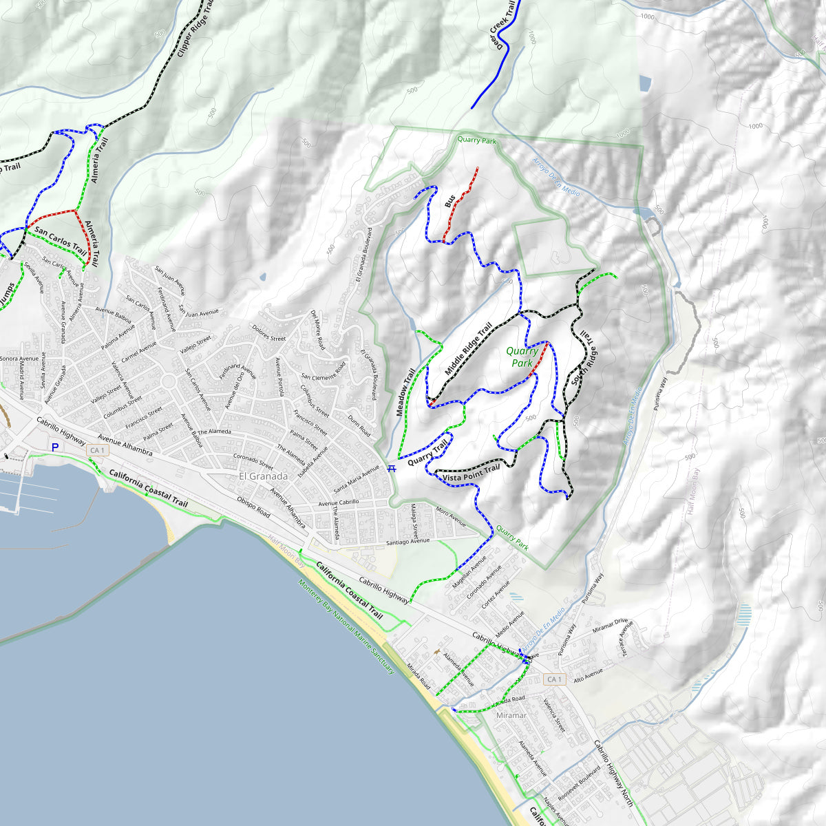 San Francisco Peninsula Mountains -Trail Steepness Map by Orbital View ...