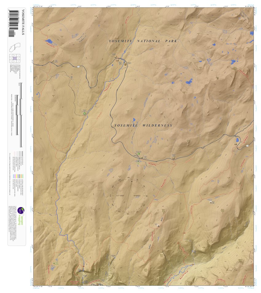 Yosemite Falls, California 7.5 Minute Topographic Map - Color Hillshade ...
