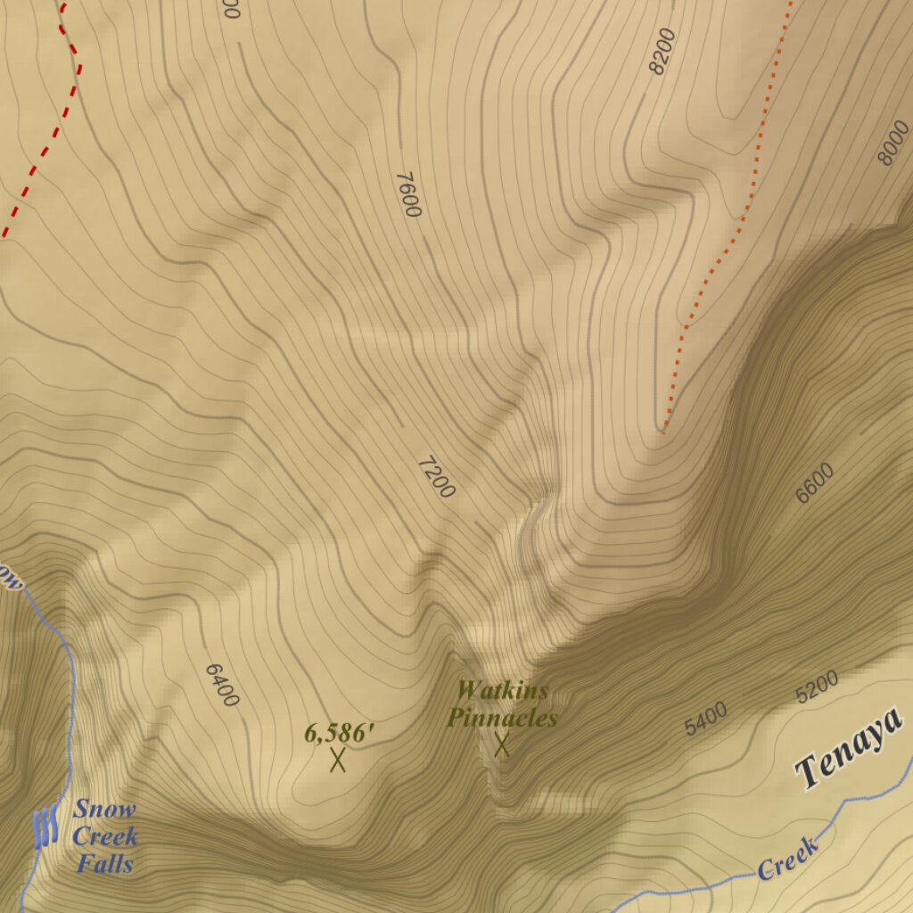 Yosemite Falls, California 7.5 Minute Topographic Map - Color Hillshade ...