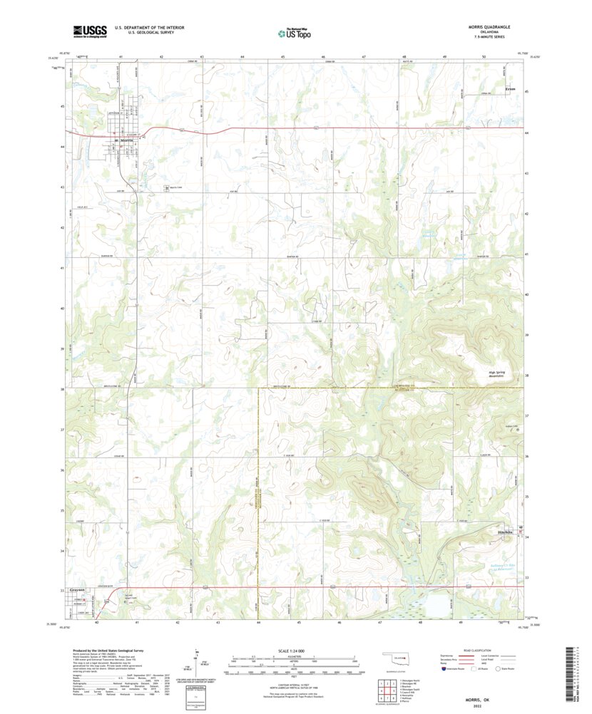 Morris, OK (2022, 24000-Scale) Map by United States Geological Survey ...