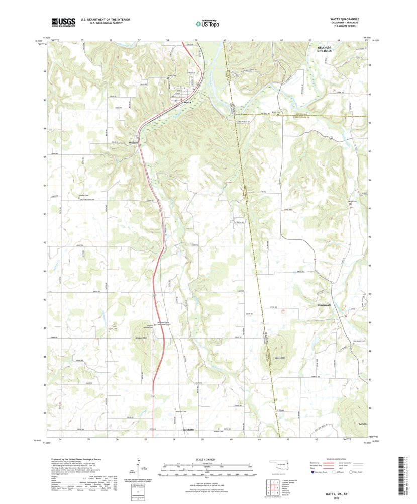 Watts, OK (2022, 24000-Scale) Map by United States Geological Survey ...