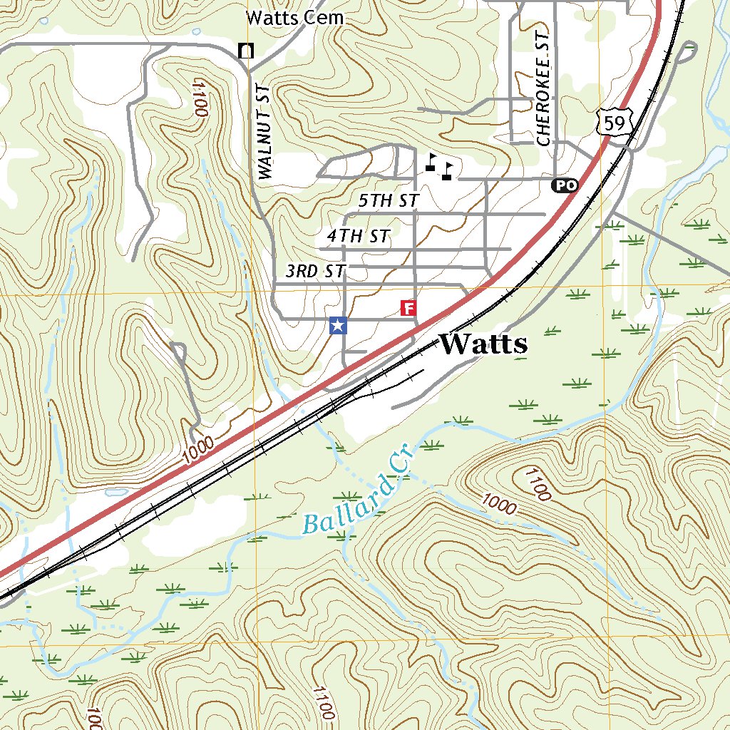 Watts, OK (2022, 24000-Scale) Map by United States Geological Survey ...