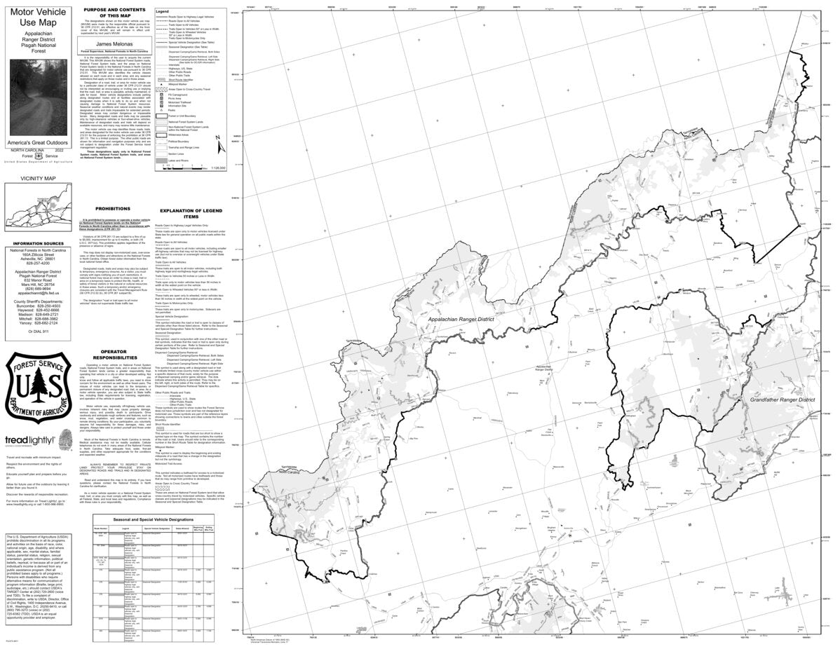 Motor Vehicle Use Map, MVUM, Appalachian District, Pisgah National ...