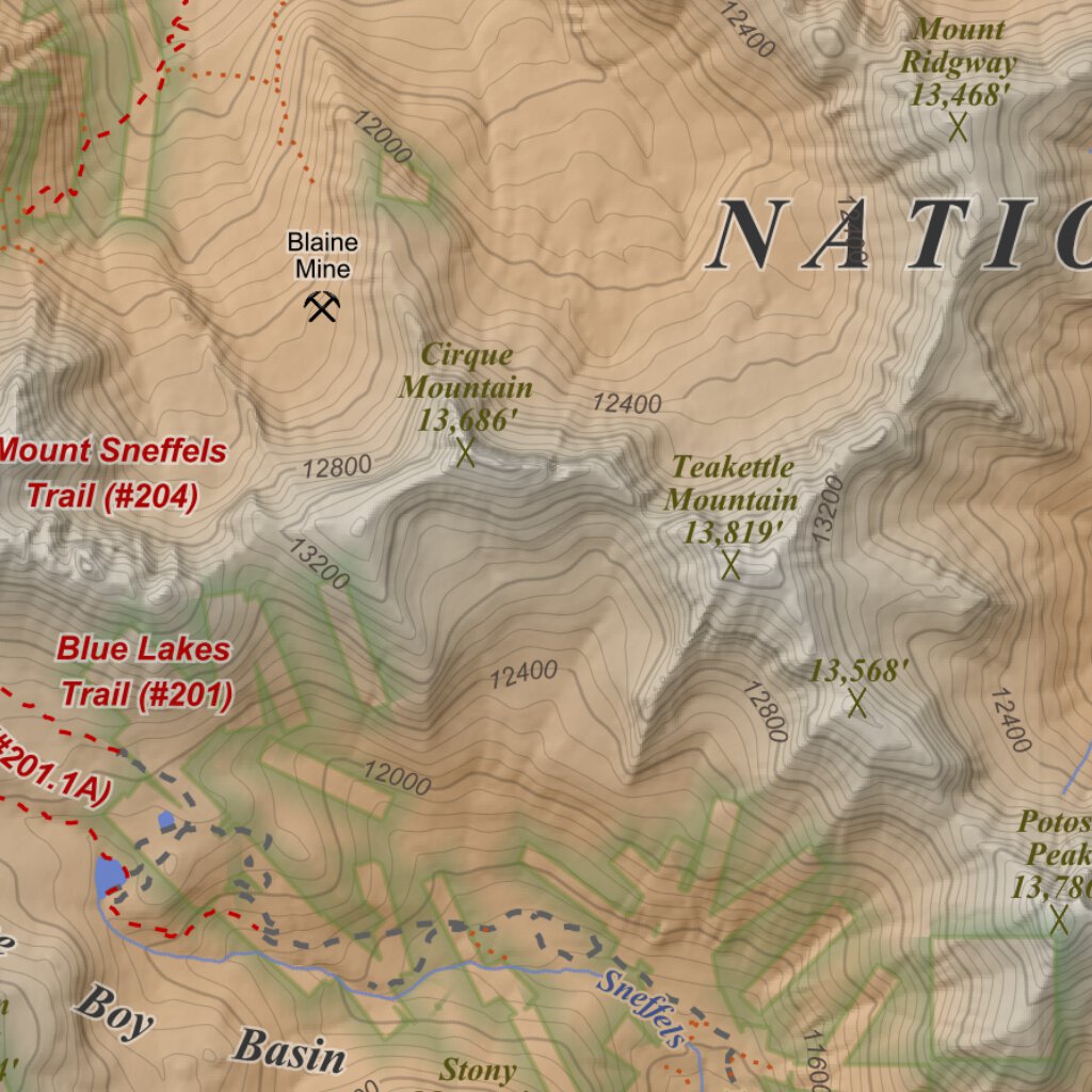 Yankee Boy Basin, Colorado 15 Minute Topographic Map - Color Hillshade ...