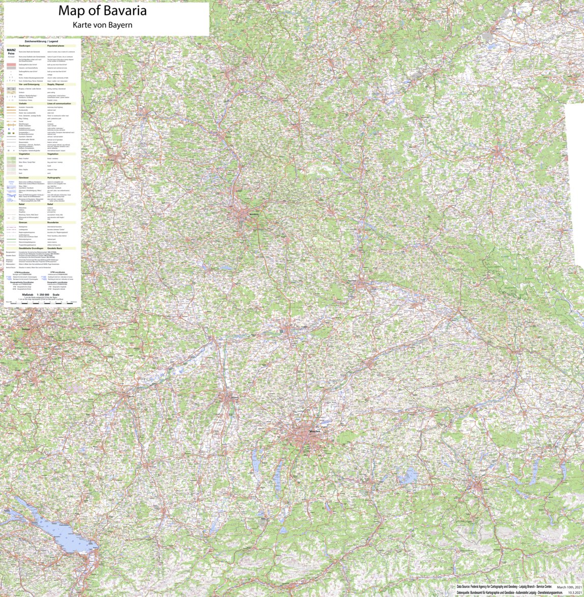 Map of Bavaria by Bundesamt fur Kartographie und Geodasie | Avenza Maps