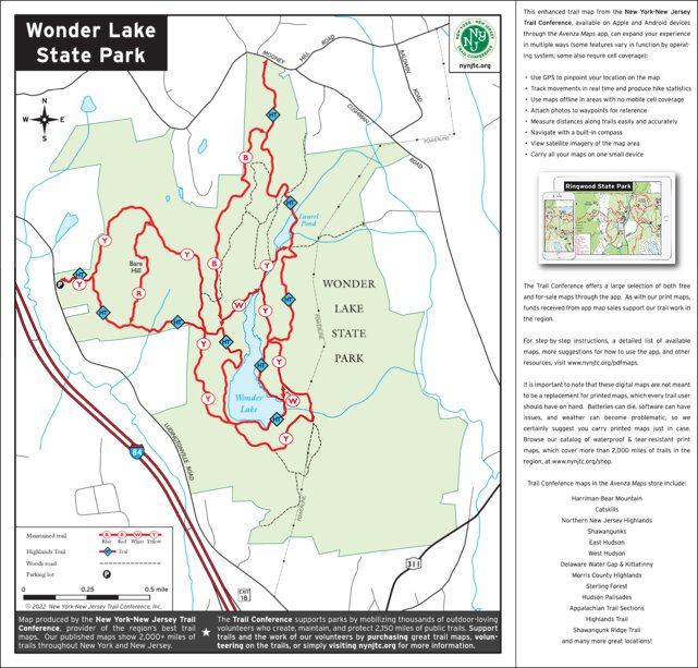 Wonder Lake State Park, NY Map by New York-New Jersey Trail Conference ...
