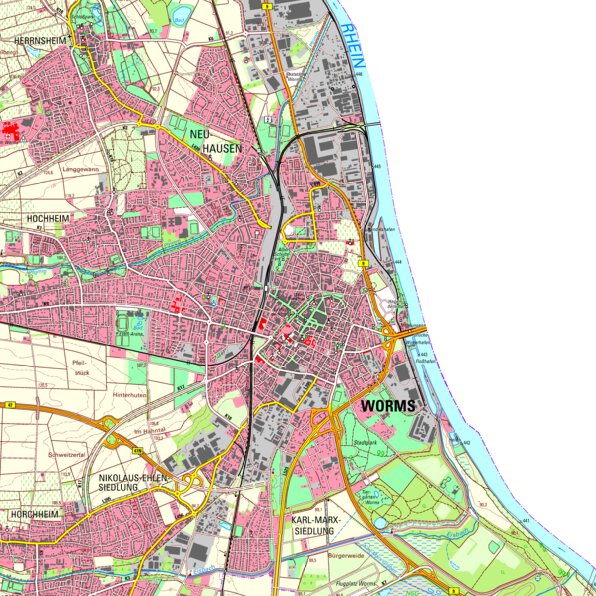 Worms 3 (1:25,000) Map by Landesamt fur Vermessung und Geobasisinformationen Rheinland-Pfalz ...