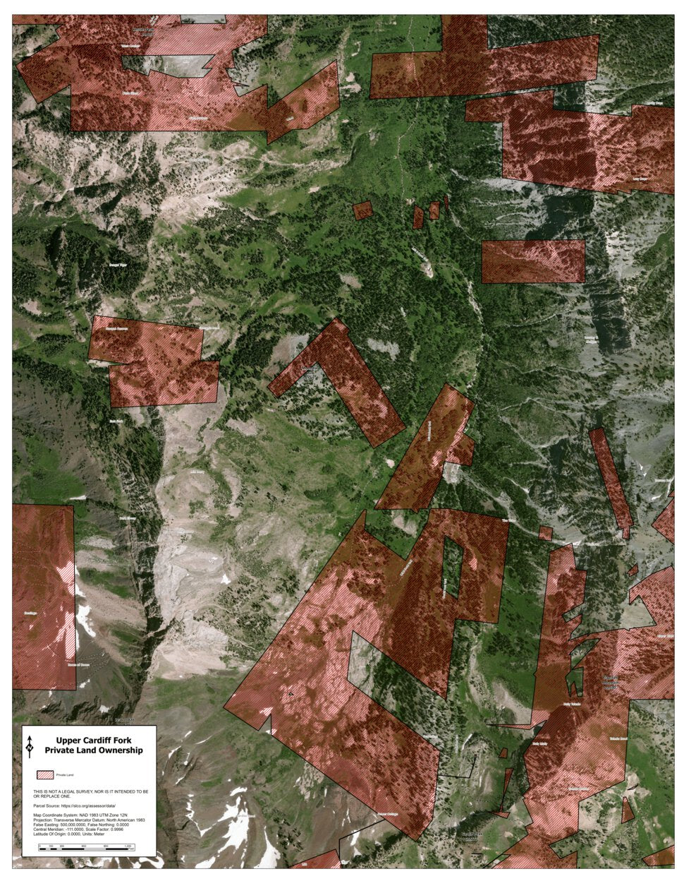 Cardiff Fork Private Land Aerial Upper Map by Maps for Motion | Avenza Maps