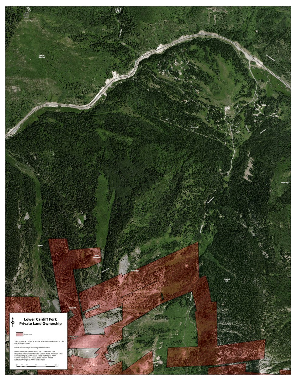 Cardiff Fork Private Land Aerial Lower Map by Maps for Motion | Avenza Maps