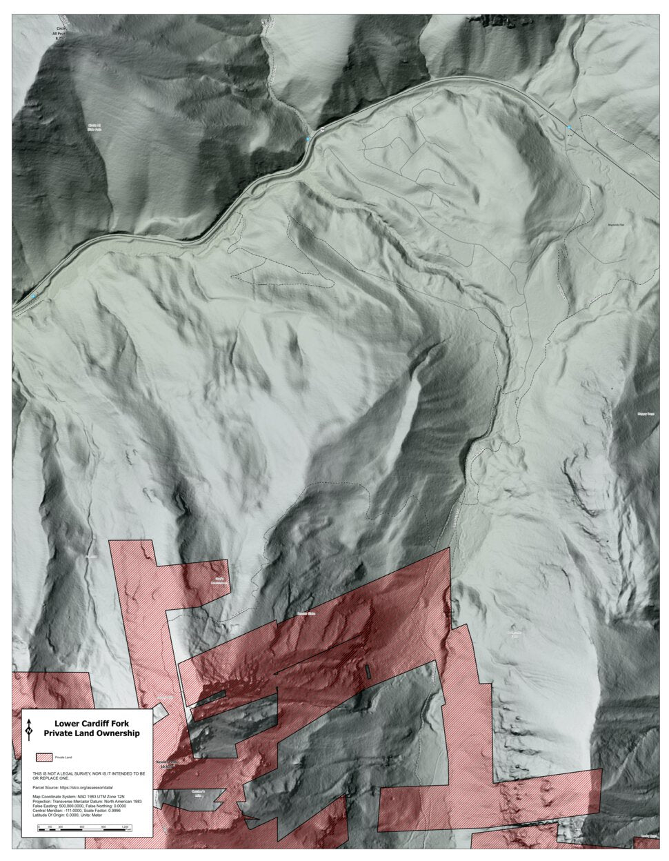 Cardiff Fork Private Land Terrain Lower Map by Maps for Motion | Avenza ...