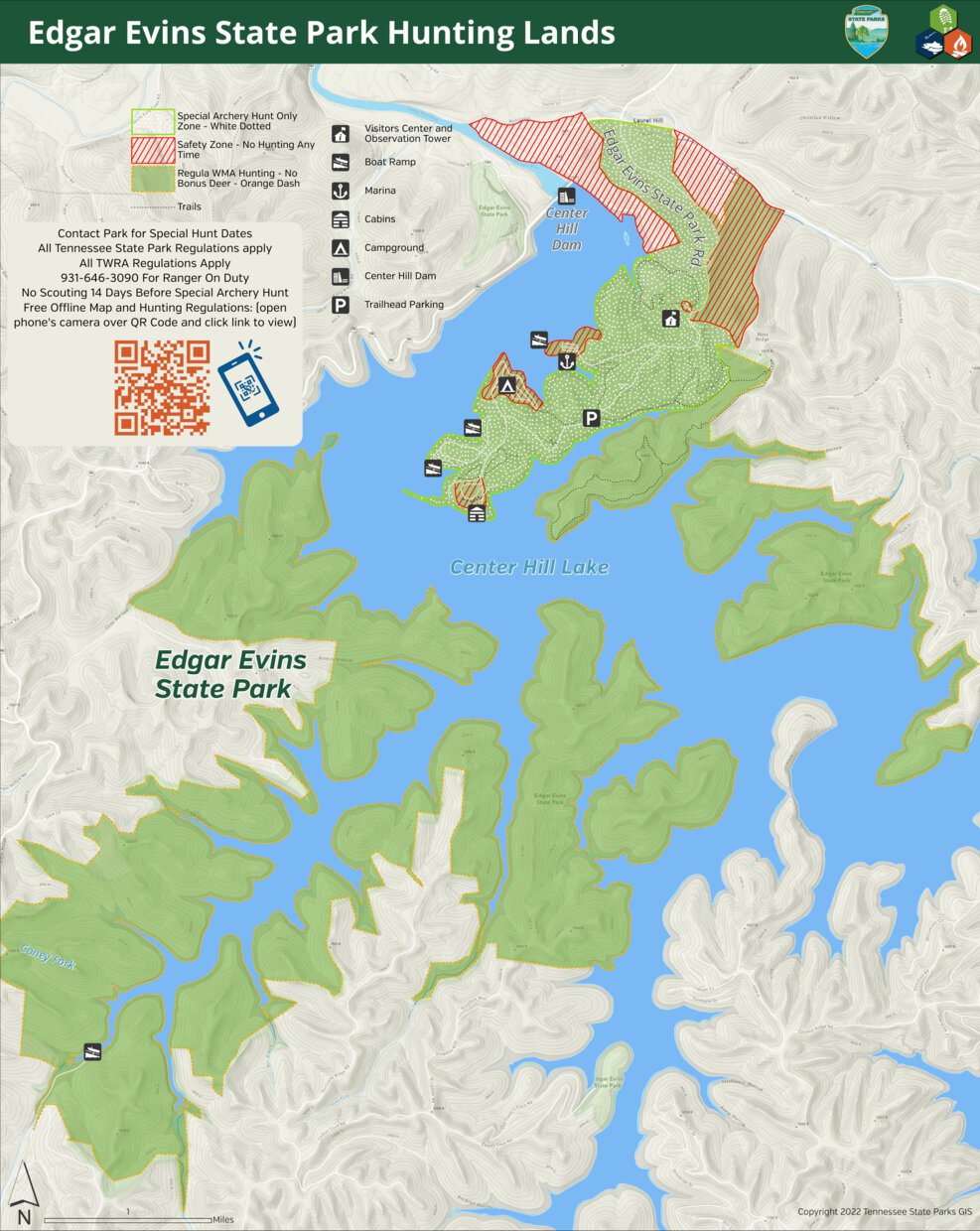 Edgar Evins Huntable Lands Map by Tennessee State Parks | Avenza Maps