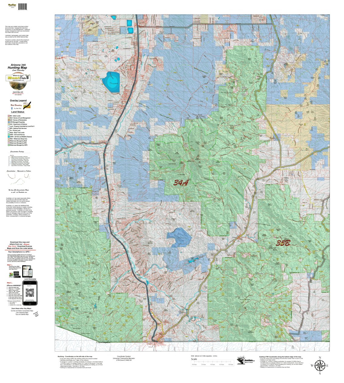 Arizona Unit 34A Land Ownership and Deer Concentrations Map by Arizona ...