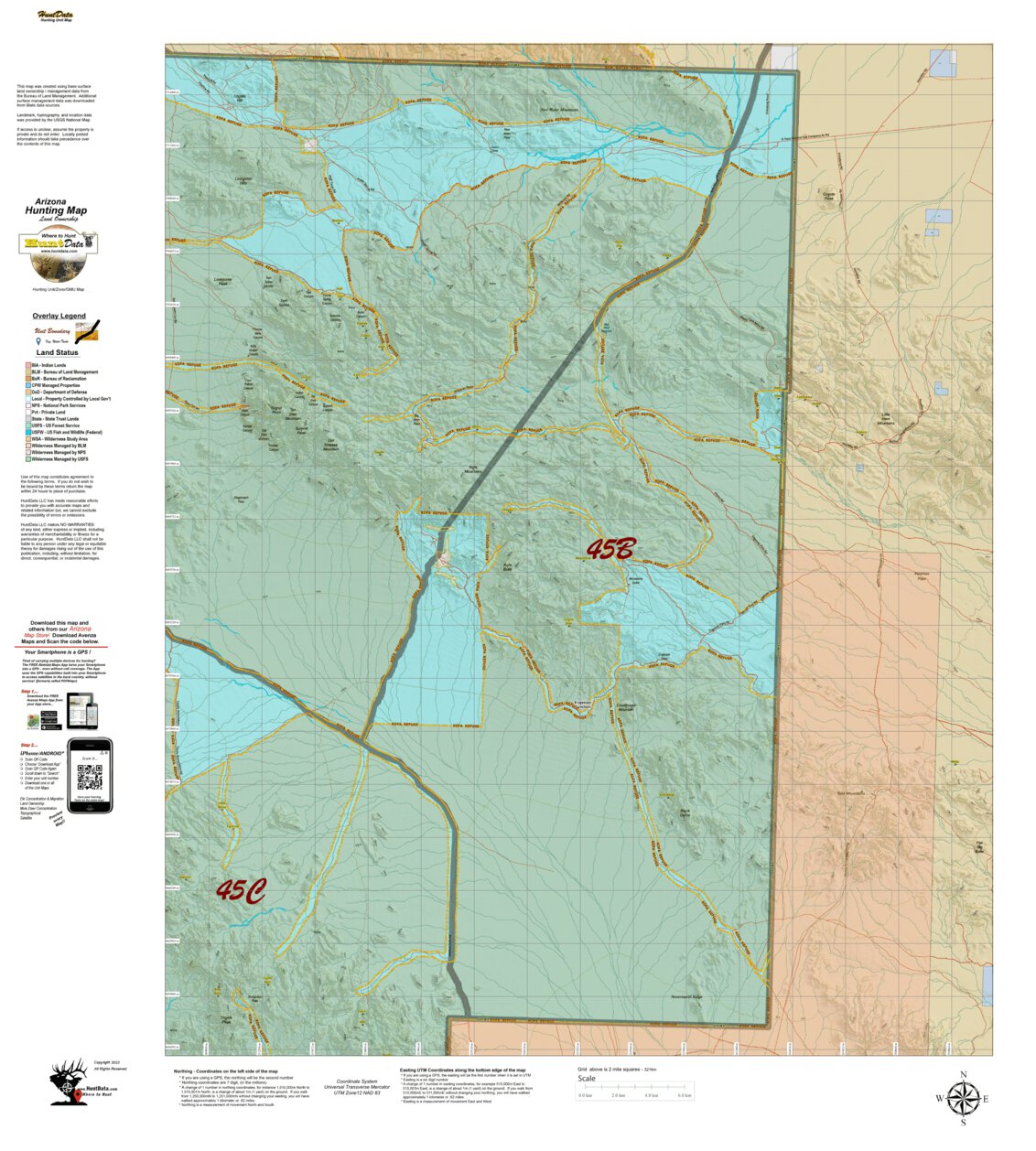 AZ Unit 45B Land Ownership Map by Arizona HuntData LLC | Avenza Maps