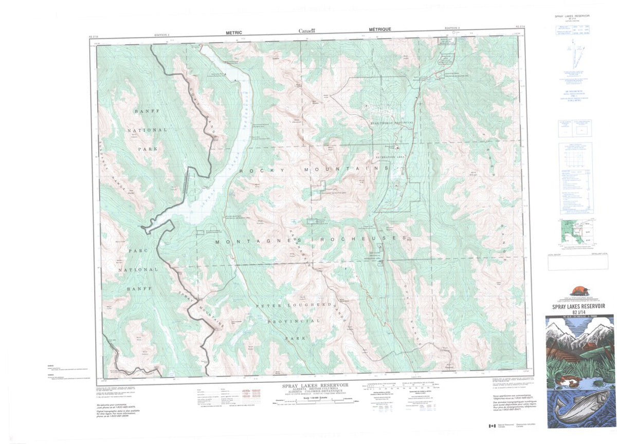 Spray Lakes Reservoir, AB (082J14 CanMatrix) Map by Natural Resources ...