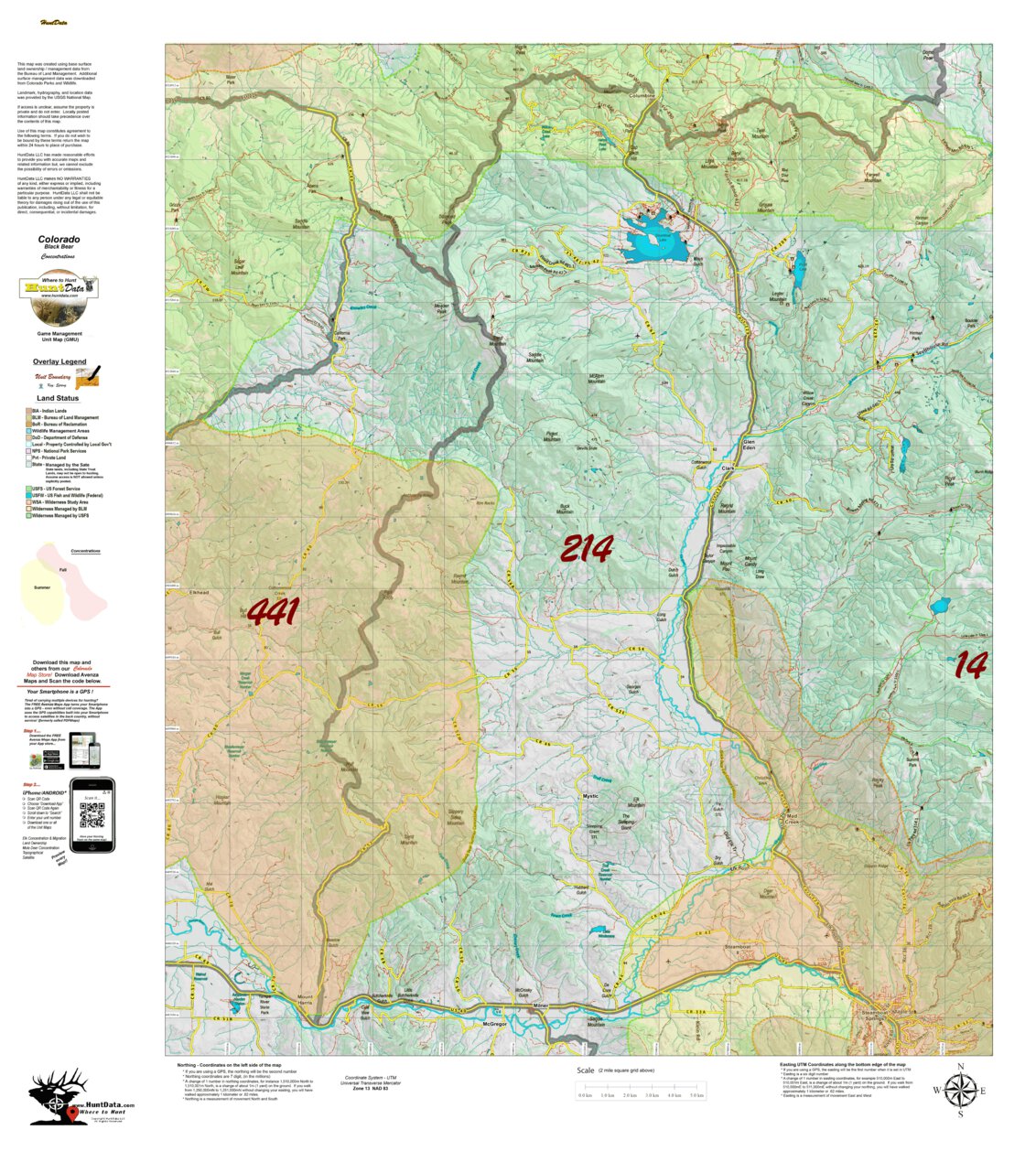 Colorado Unit 214 Bear Concentrations Map by HuntData LLC | Avenza Maps