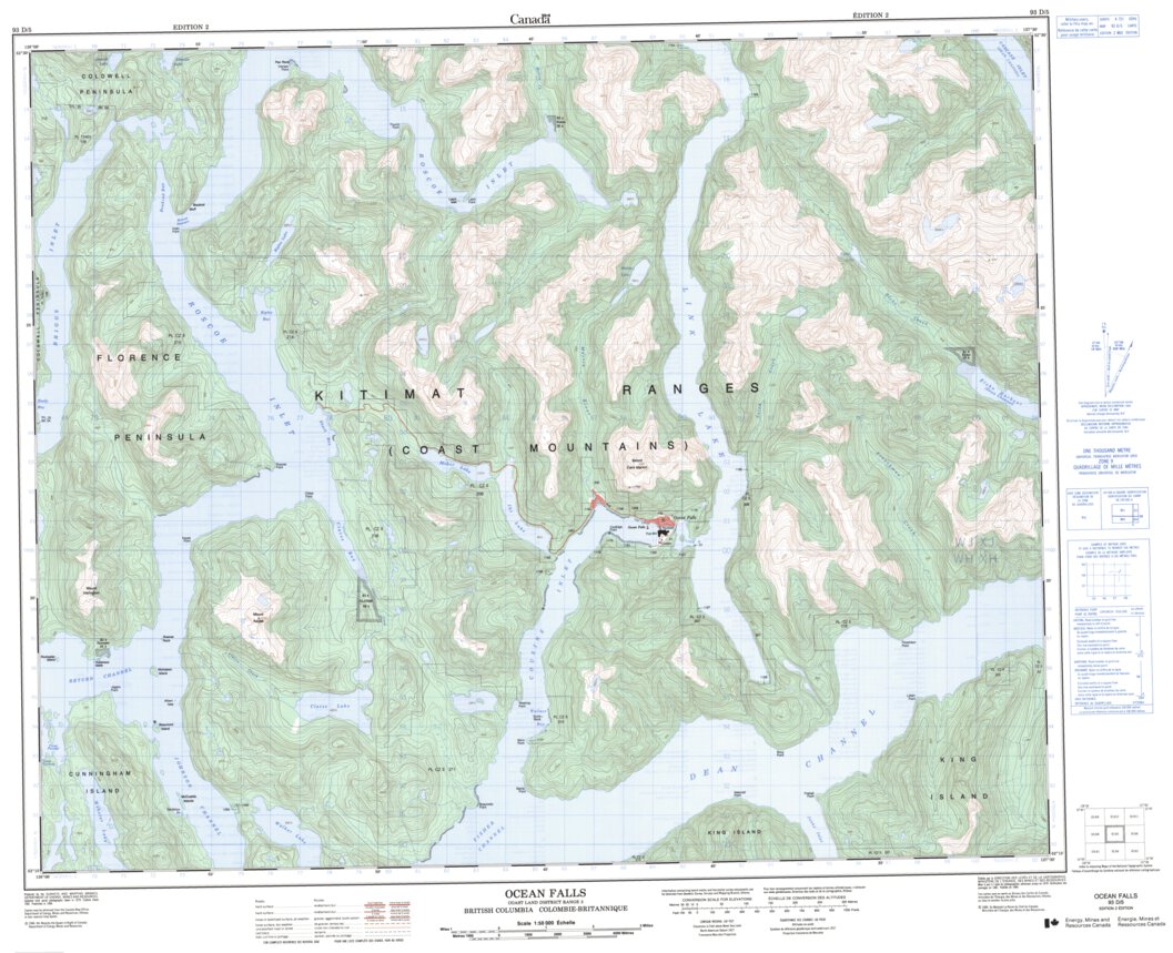 Ocean Falls, BC (093D05 CanMatrix) Map by Natural Resources Canada ...