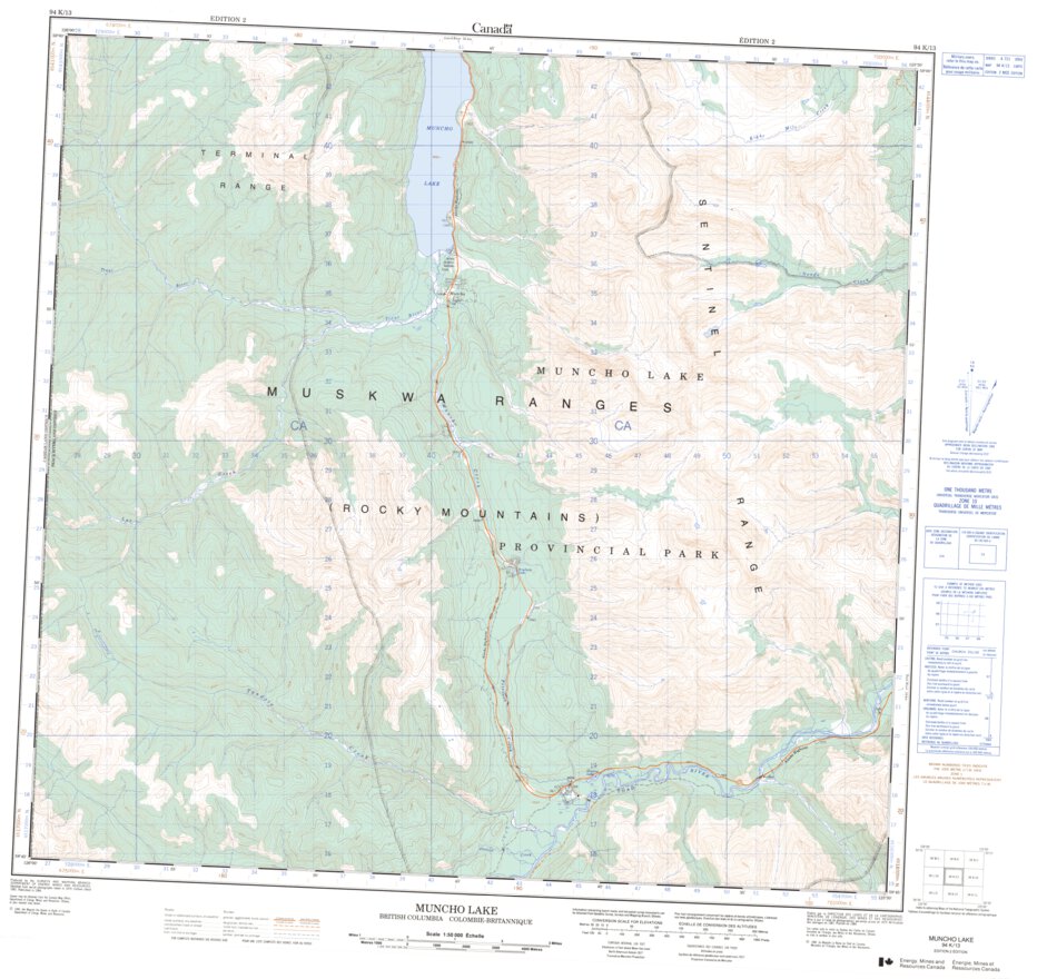 Muncho Lake, BC (094K13 CanMatrix) Map by Natural Resources Canada ...