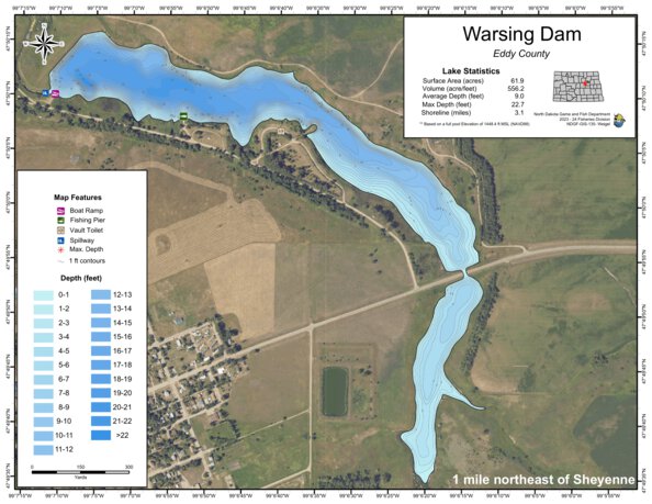 Warsing Dam - Eddy County Map by North Dakota Game and Fish Department ...
