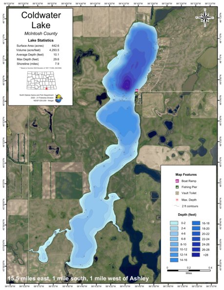 Coldwater Lake - McIntosh County Map by North Dakota Game and Fish ...