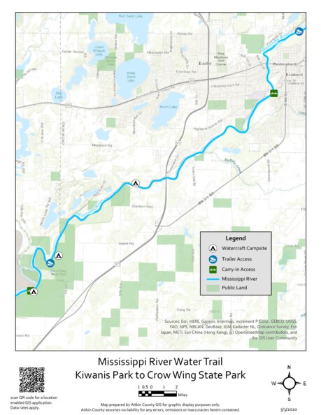 Kiwanis Park to Crow Wing State Park Map by Aitkin County | Avenza Maps