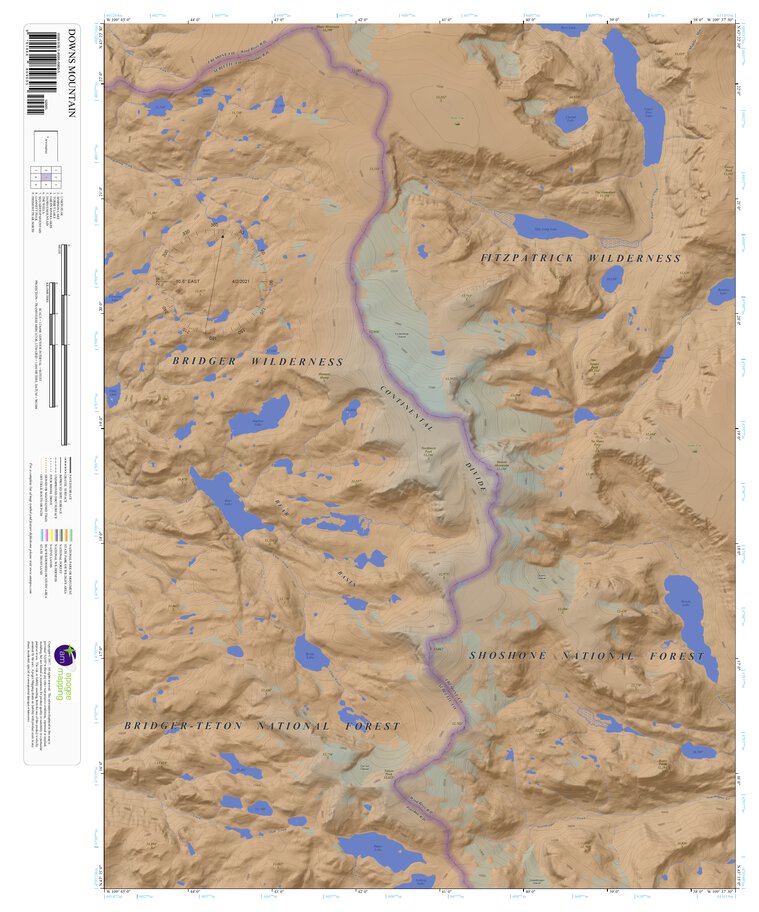 Downs Mountain, Wyoming 7.5 Minute Topographic Map - Color Hillshade by ...