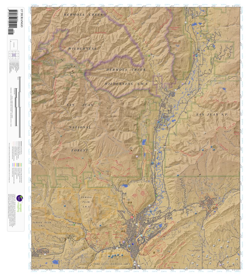 Durango, Colorado 15 Minute Topographic Map - Color Hillshade by Apogee ...