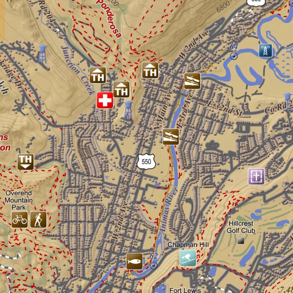 Durango, Colorado 15 Minute Topographic Map - Color Hillshade by Apogee ...